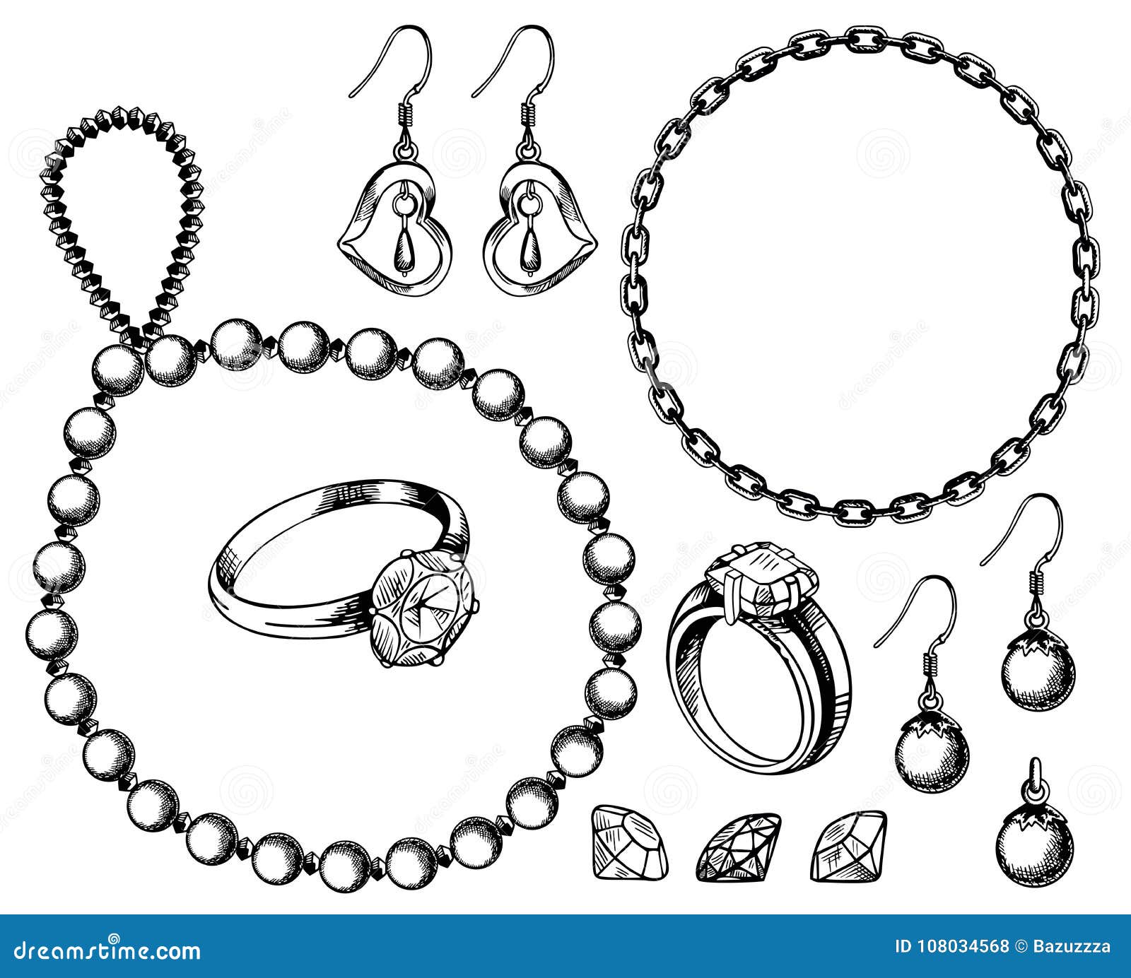 Bijouterie Set Vector Hand Drawn Illustration Stock Vector ... Bijouterie Set Vector Hand Drawn Illustration Stock Vector ...
