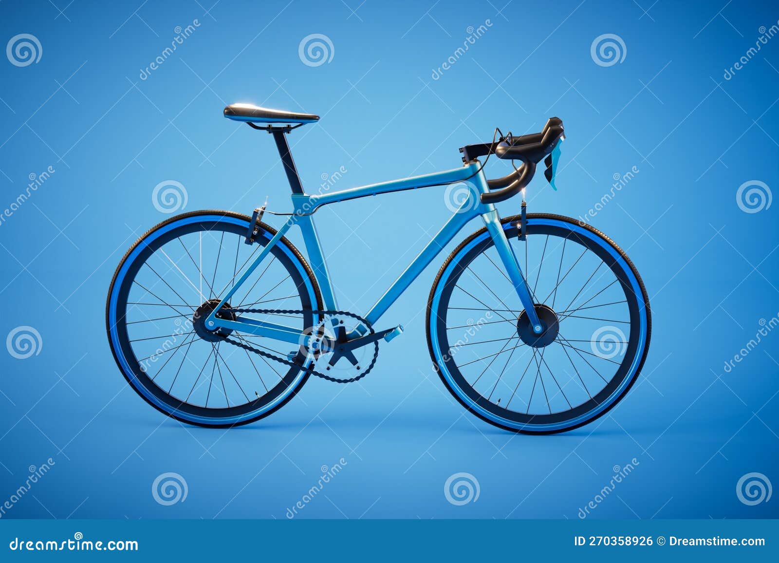 Bike with Blue Frame on a Blue Background. 3D Render Stock Illustration ...