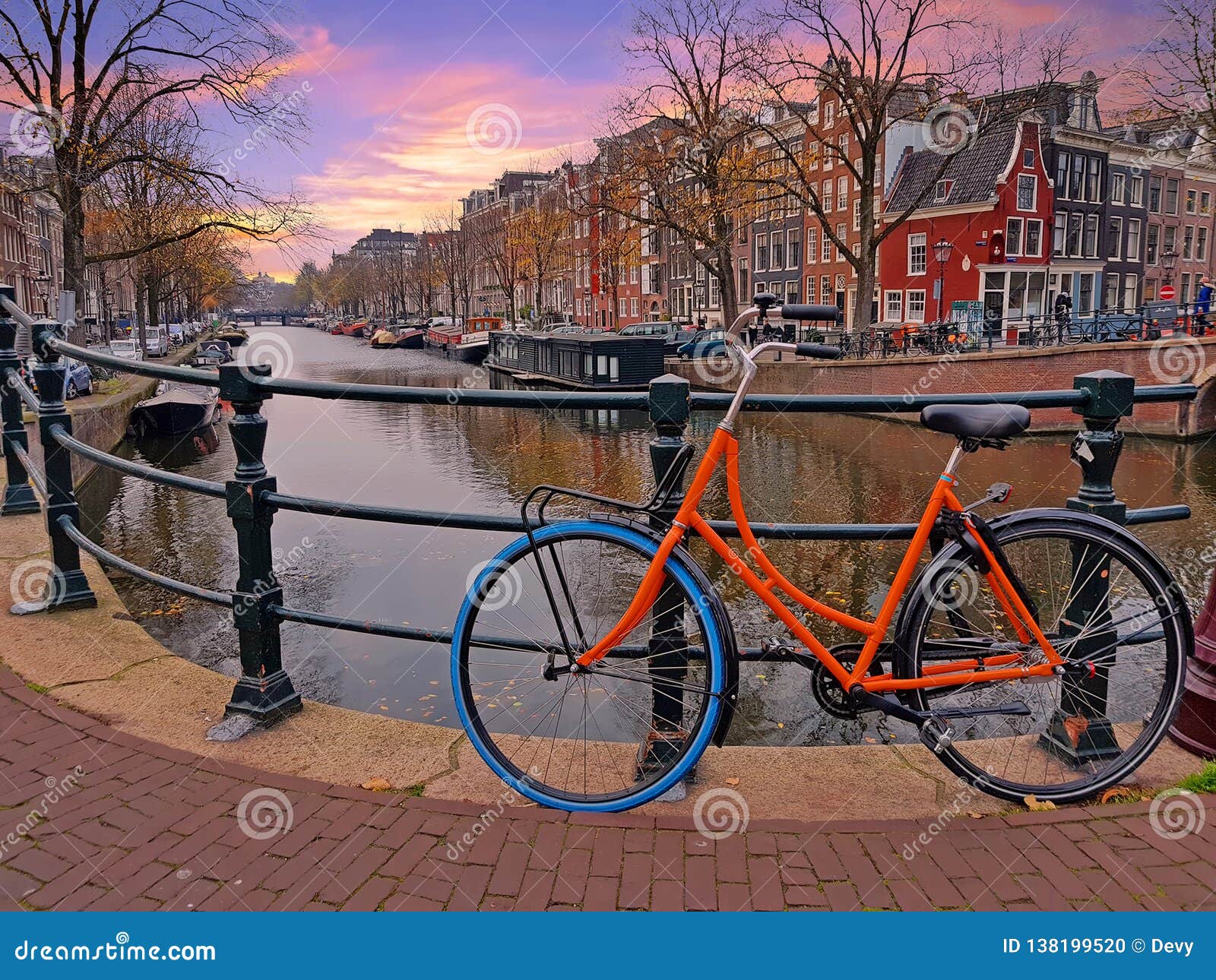 Bike at the Canals in Amsterdam Netherlands at Sunset Stock Photo ...