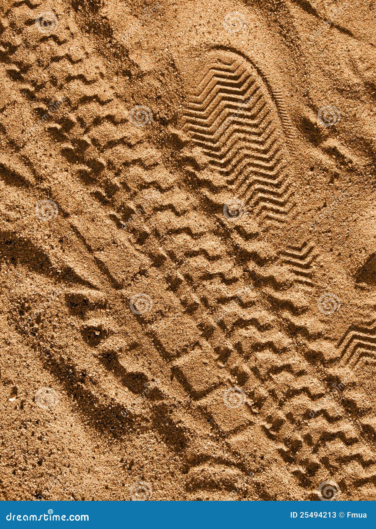 Bike Path and Footprint on the Grunge Sand, Stock Image - Image of ...