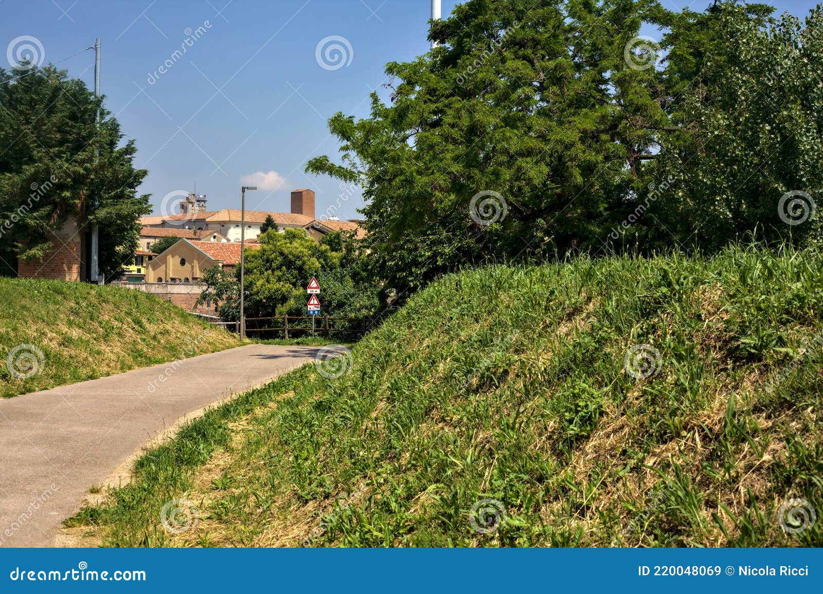 Bike Path in an Italian Town on a Clear Day Stock Image - Image of farm ...