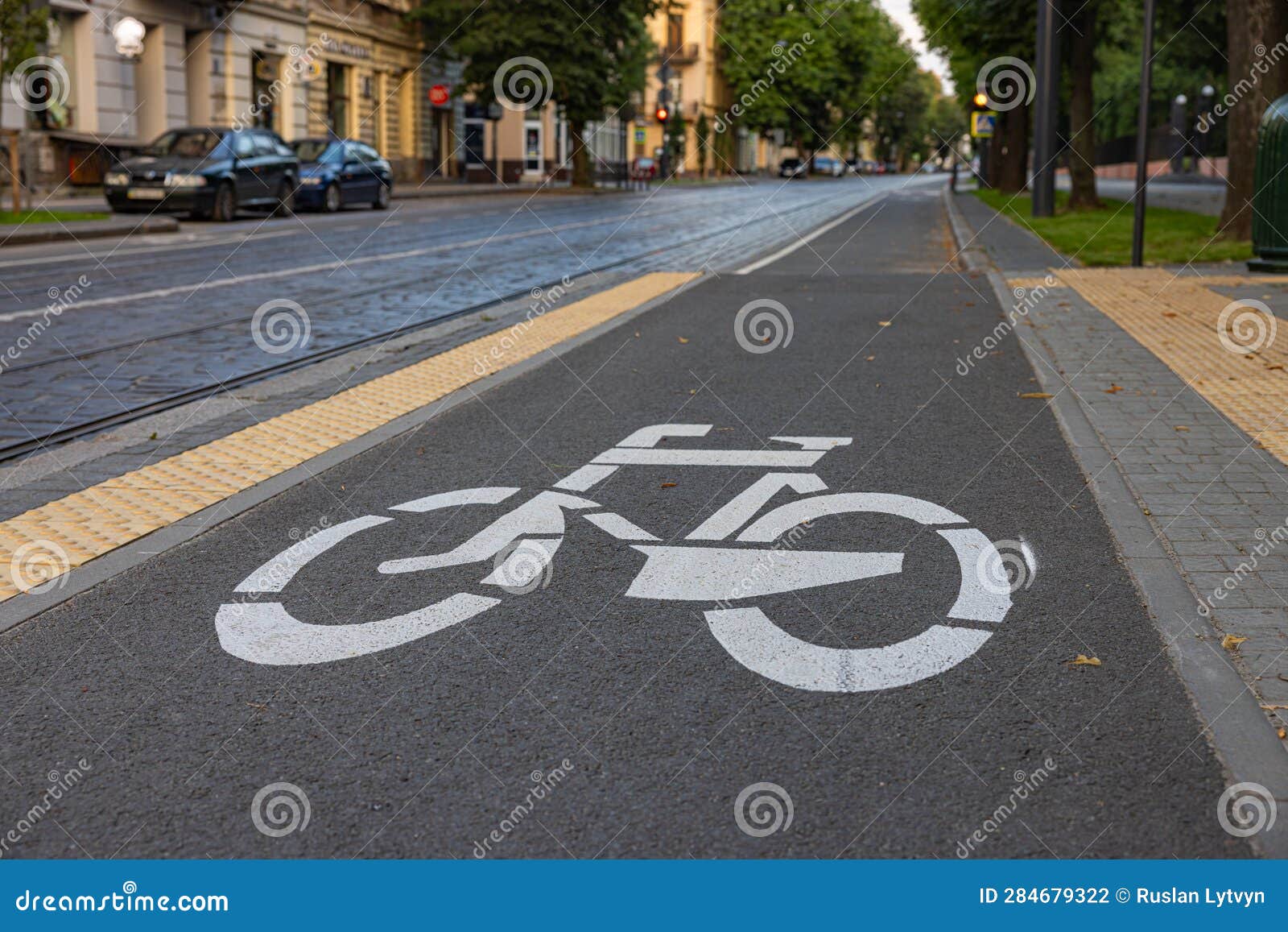 Bike path sign on the road stock photo. Image of route - 284679322