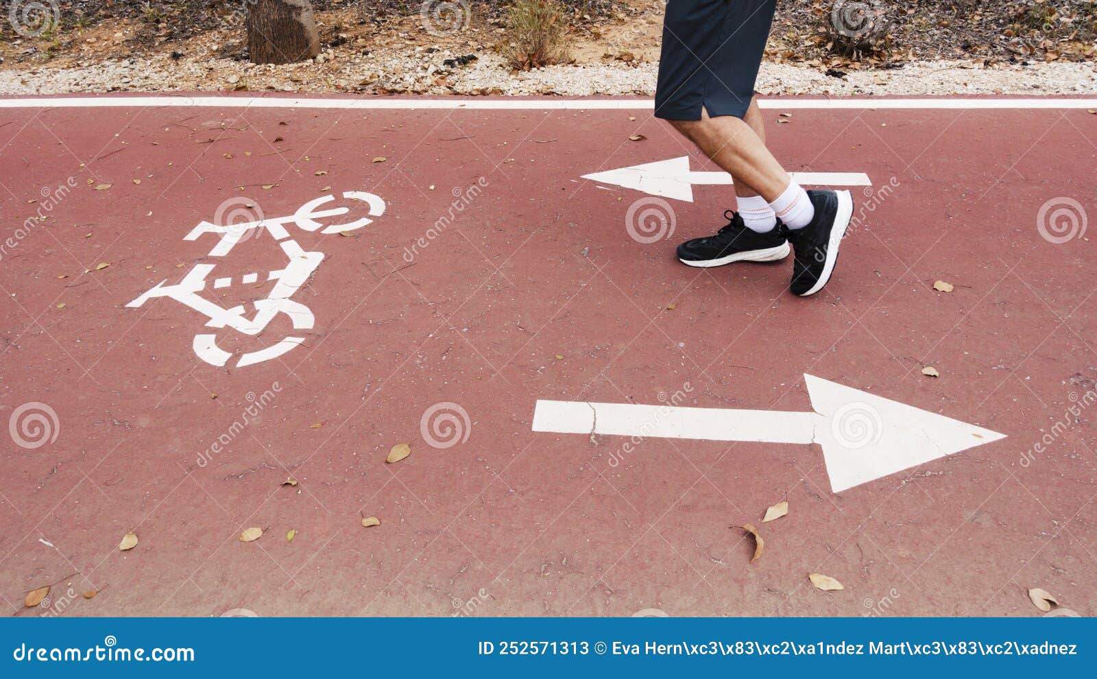 Bike Path with Signs and Feet Walking Over Stock Image - Image of sport ...