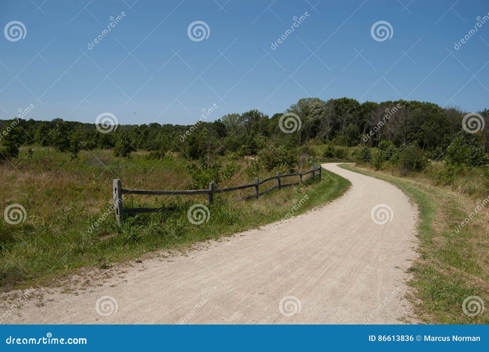 Bike Path in Summer with Rustic Fence Stock Photo - Image of path, bike ...