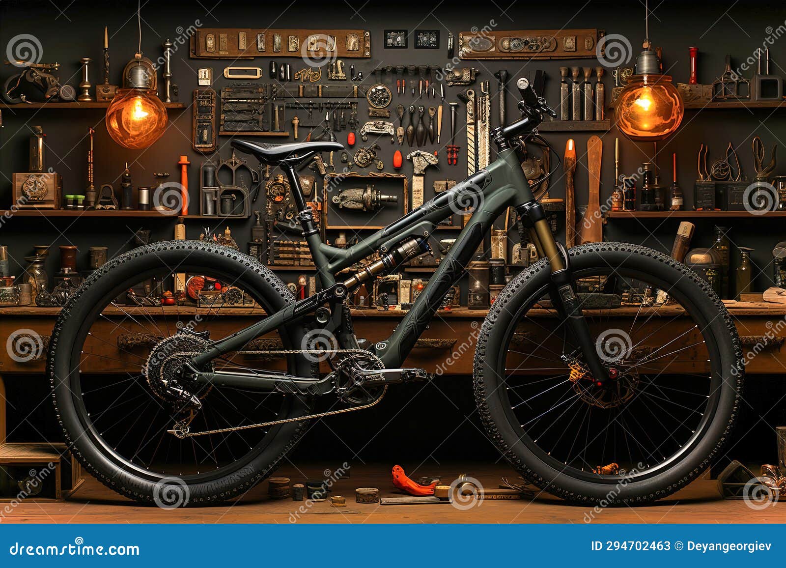 A Bike is Sitting on a Workbench Stock Illustration - Illustration of ...