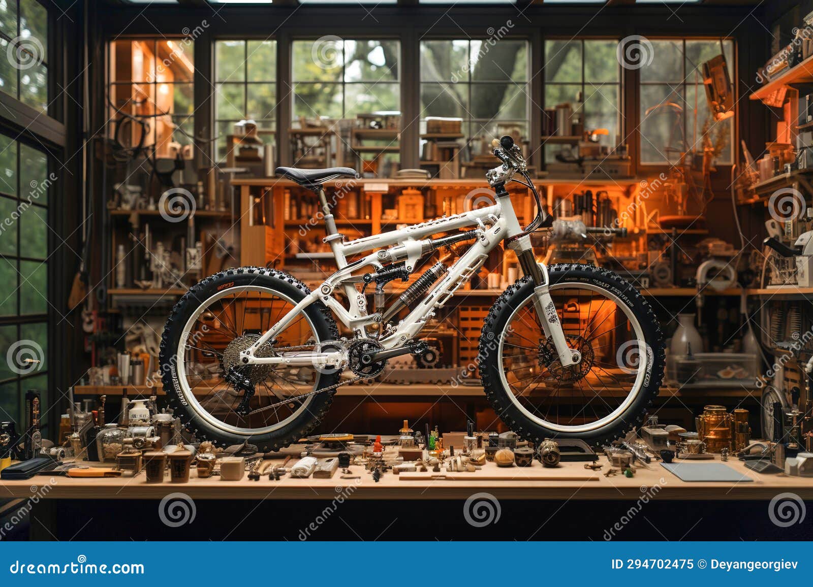 A Bike is Sitting on a Workbench Stock Illustration - Illustration of ...