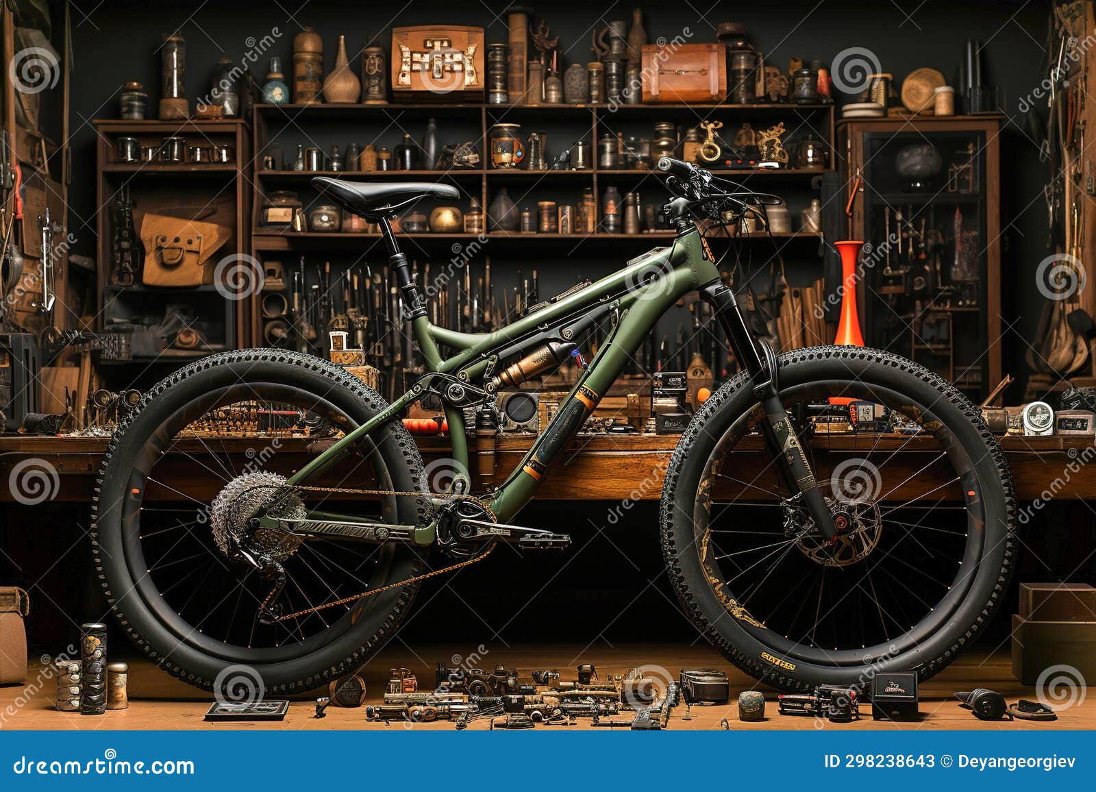 A Bike is Sitting on a Workbench Stock Illustration - Illustration of ...