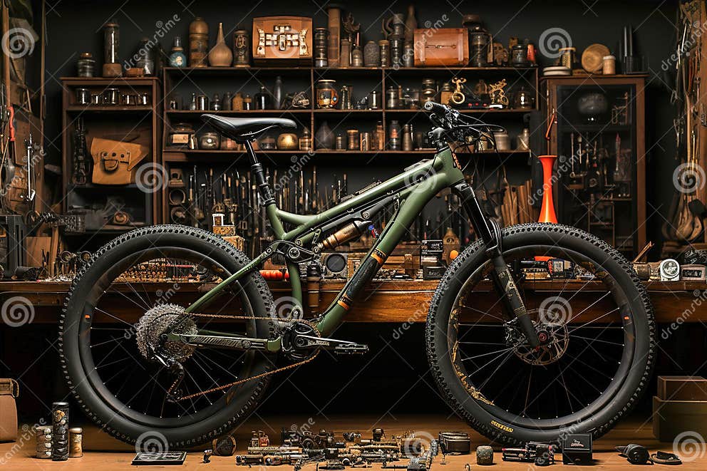 A Bike is Sitting on a Workbench Stock Illustration - Illustration of ...