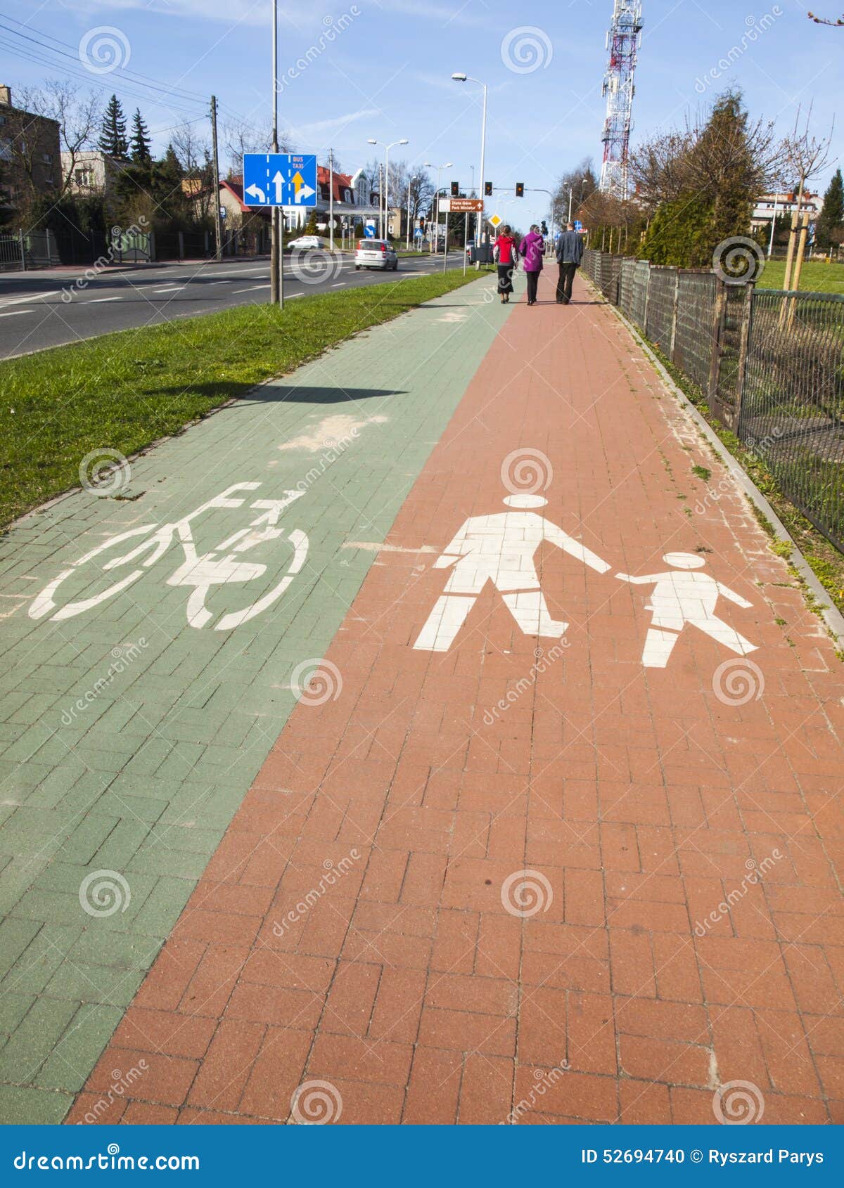 Bike and Walking Path Marks Stock Photo - Image of curb, grass: 52694740