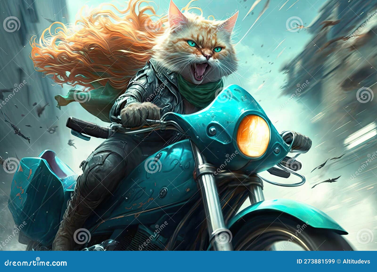 Biker Cat Riding on Chopper with the Wind in Her Fur Stock Image ...