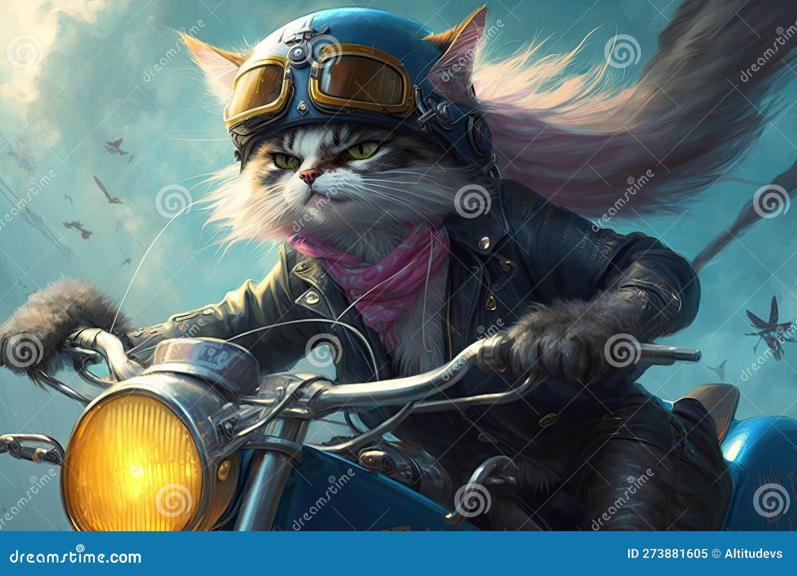 Biker Cat Riding on Chopper with the Wind in Her Fur Stock Image ...