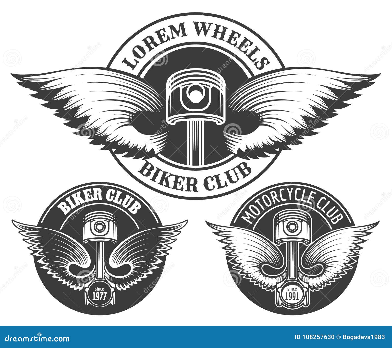 Set Of Biker Club Emblem Templates. Vintage Motorcycle Labels. Design ...