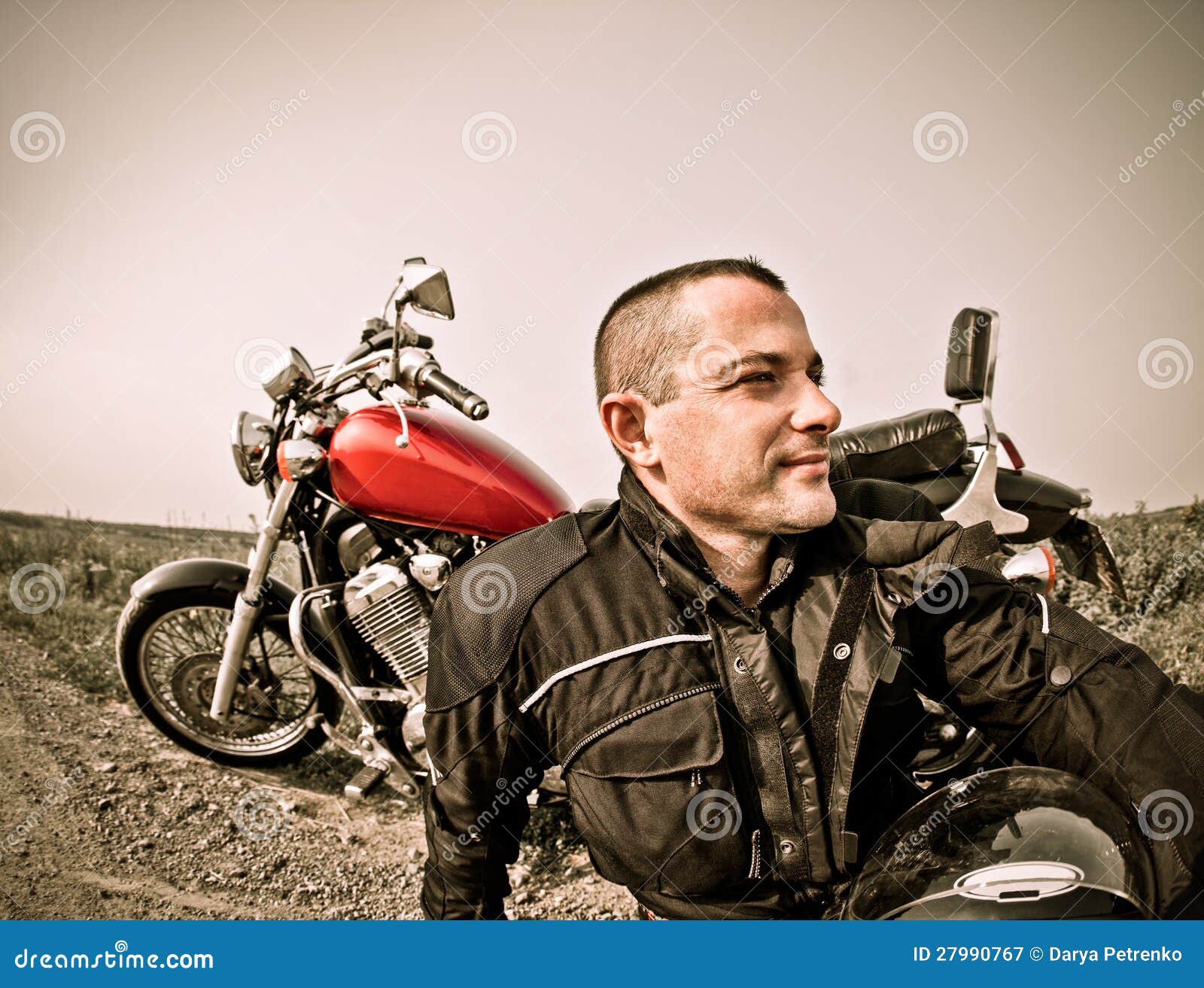 Biker on the country road stock image. Image of leather - 27990767