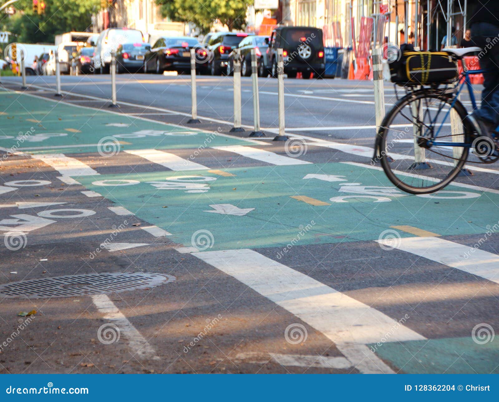 Biker Crossing Cycle Path in New York Stock Photo - Image of ...