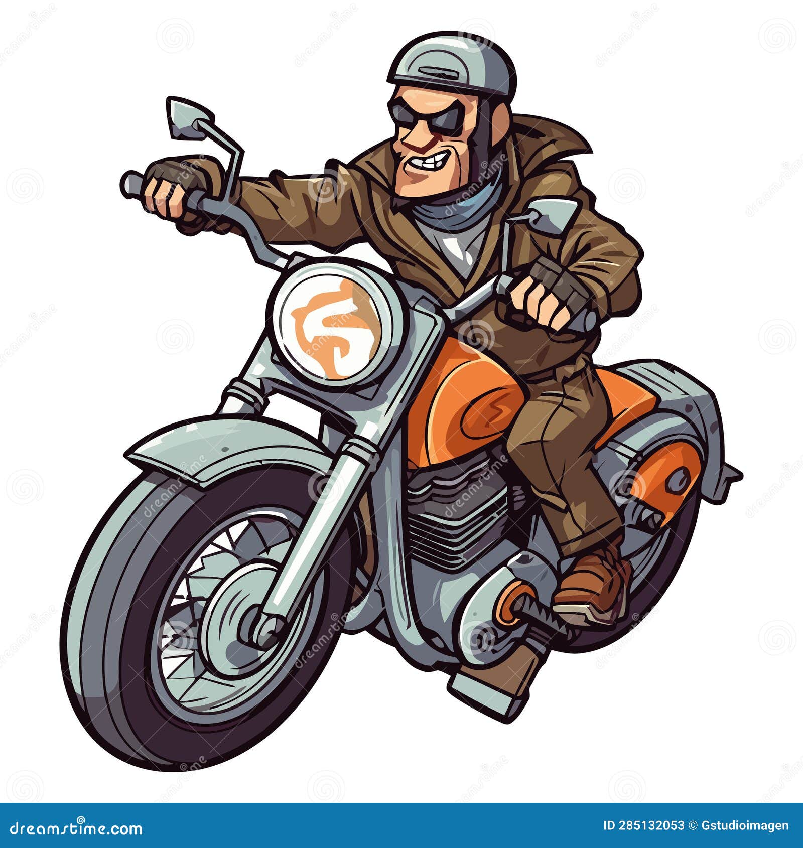 Biker Driving A Motorcycle Rides Along The Asphalt Road Vector ...