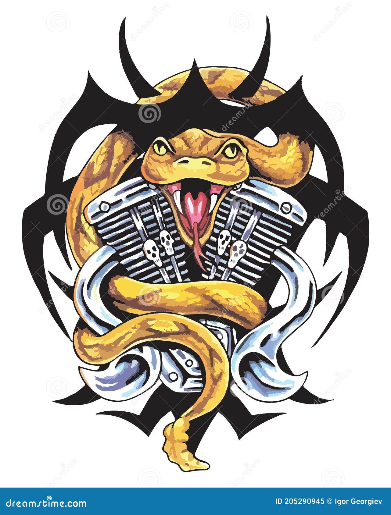 Biker Engine and Snake Tattoo. Stock Vector - Illustration of graphic ...