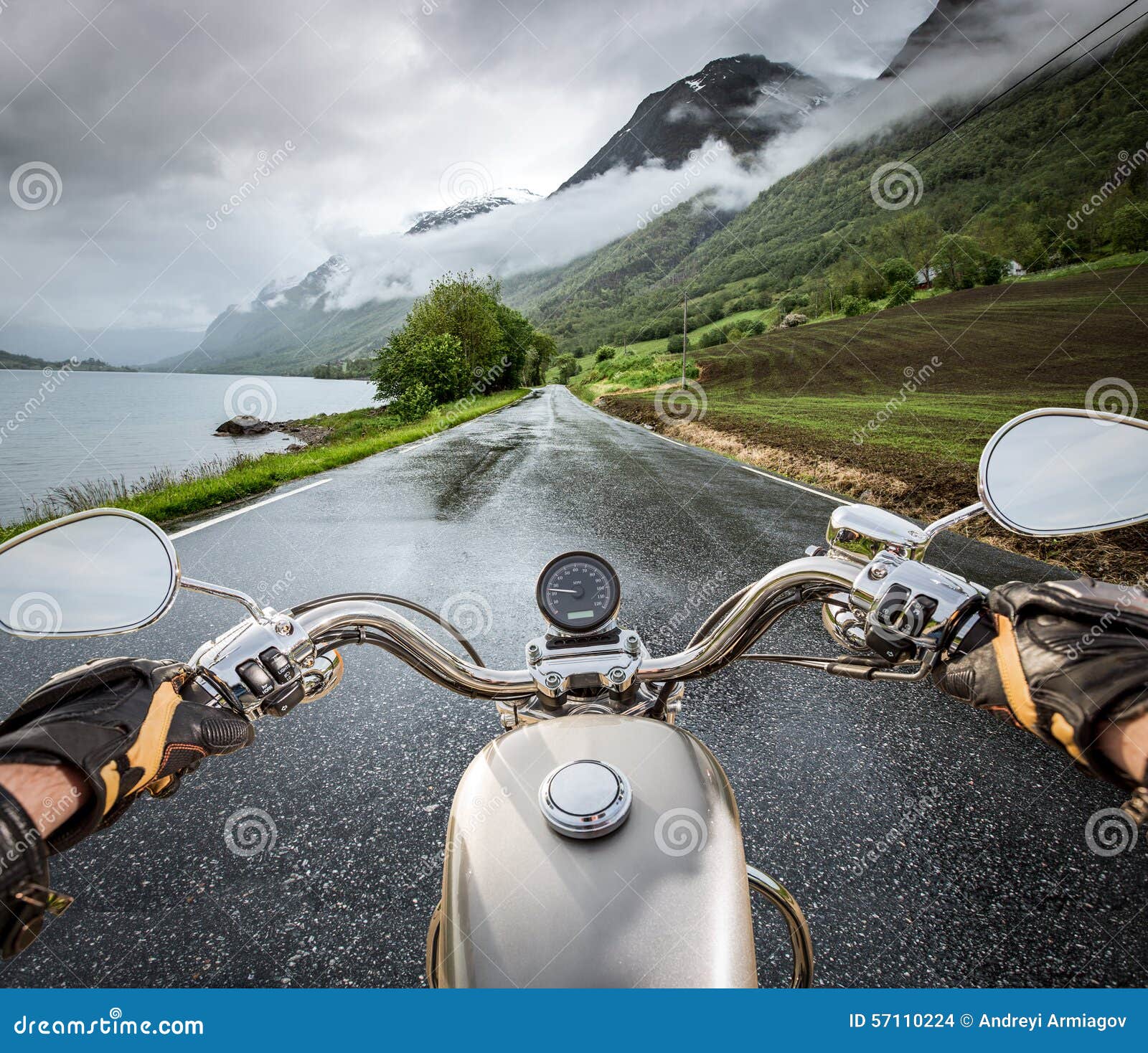 Biker First-person view stock photo. Image of rain, highway - 57110224