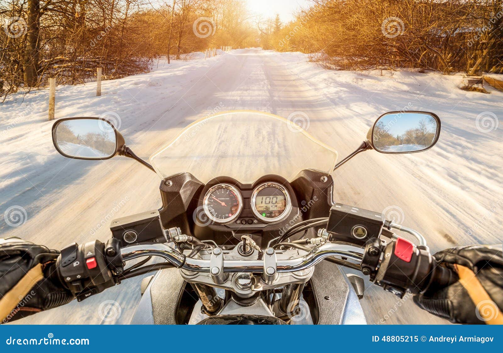 Biker First-person View. Winter Slippery Road Stock Image - Image of ...