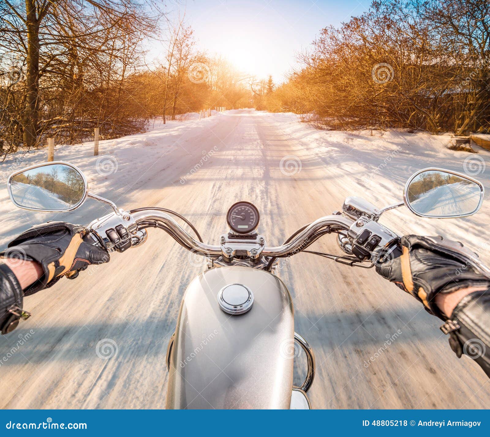 Biker First-person View. Winter Slippery Road Stock Photo - Image of ...