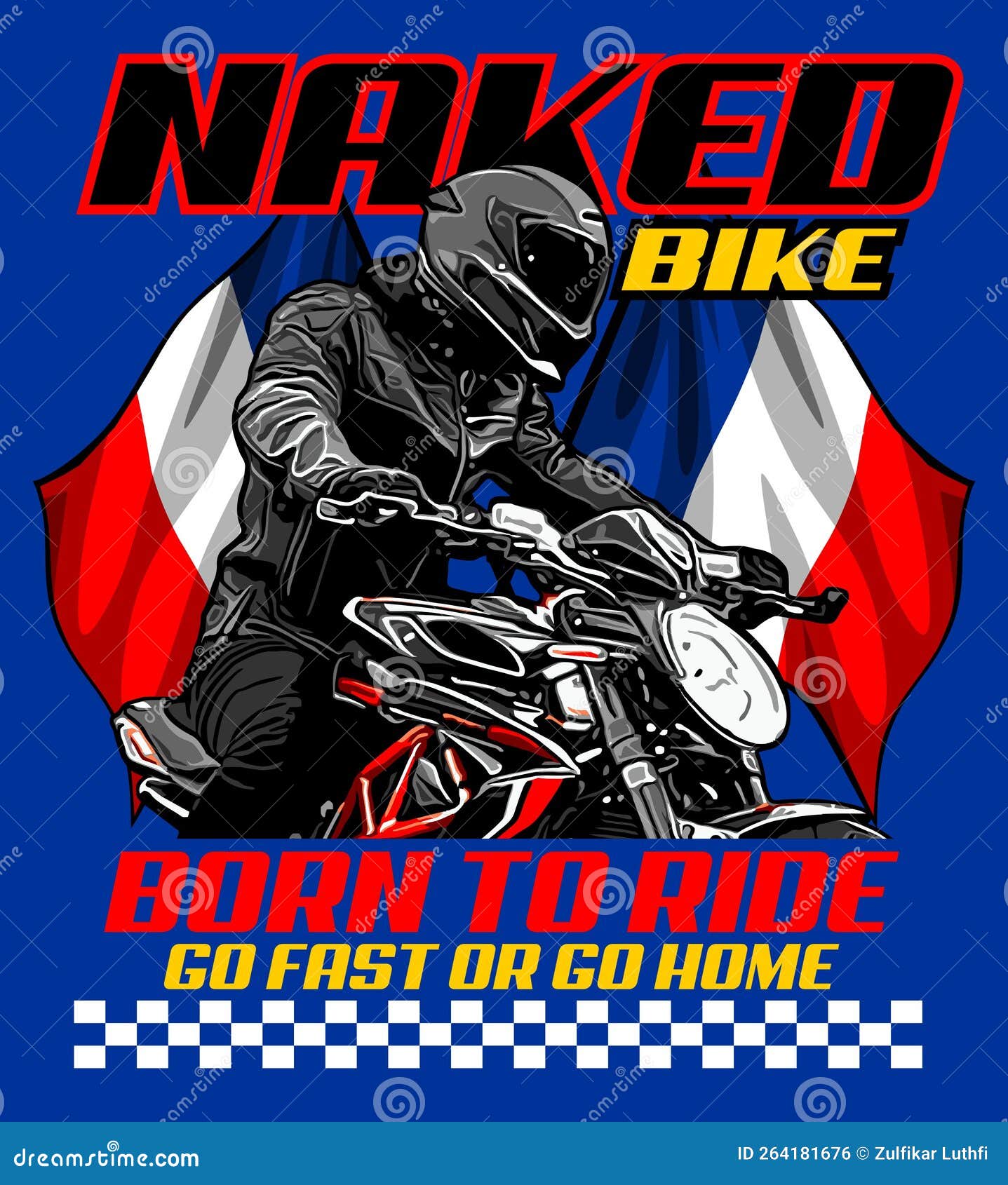 Biker and flag stock vector. Illustration of race, graphic - 264181676