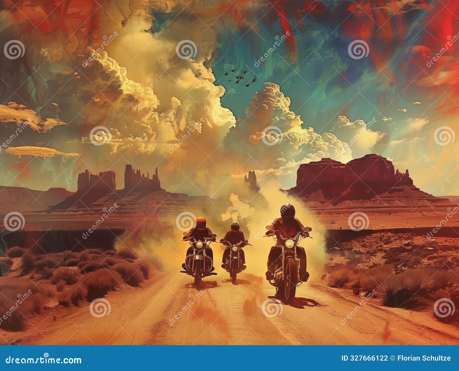 Biker Gang Riding Through A Desert Landscape Royalty-Free Stock Photo ...