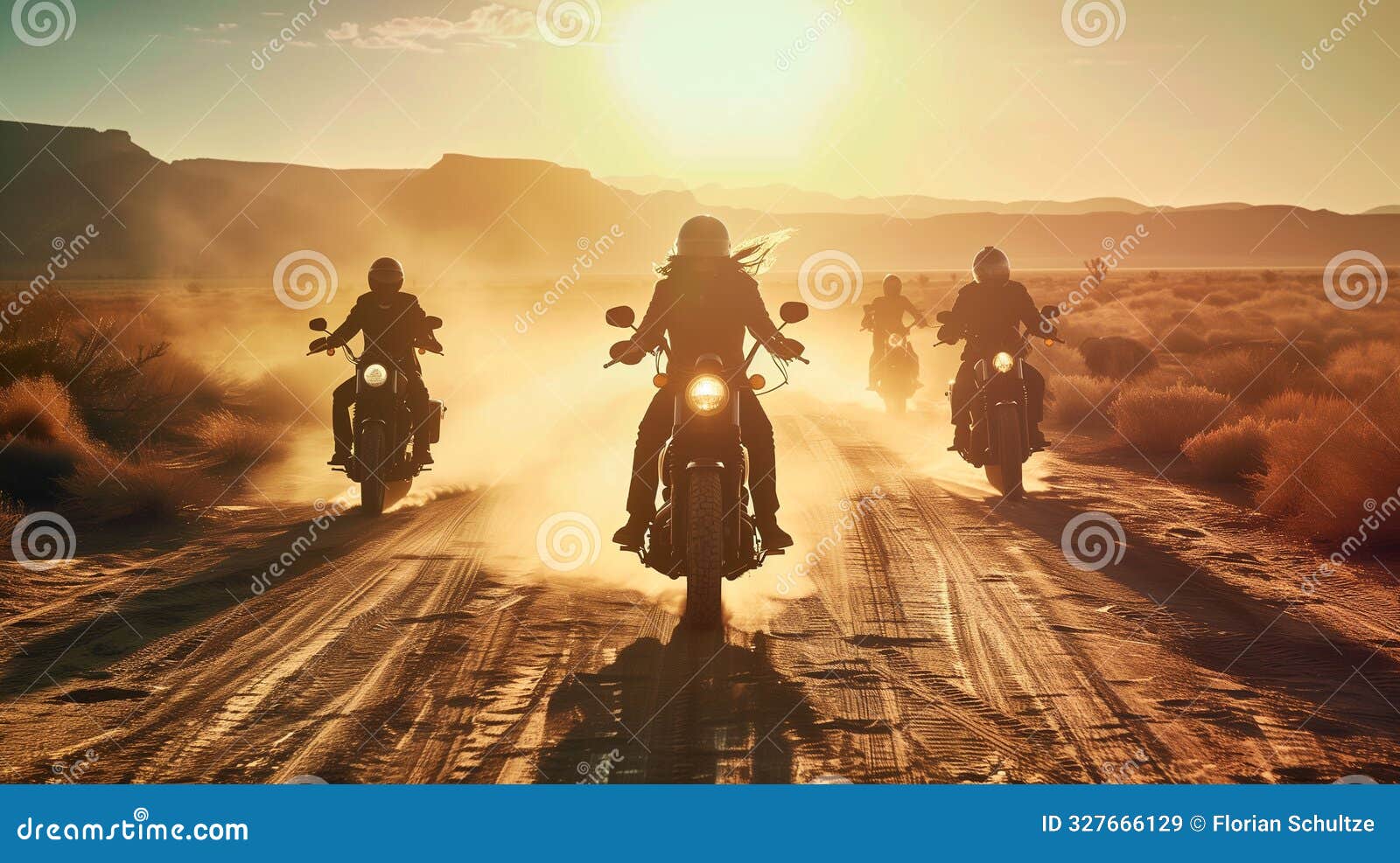 Biker Gang Riding Through A Desert Landscape Royalty-Free Stock Photo ...