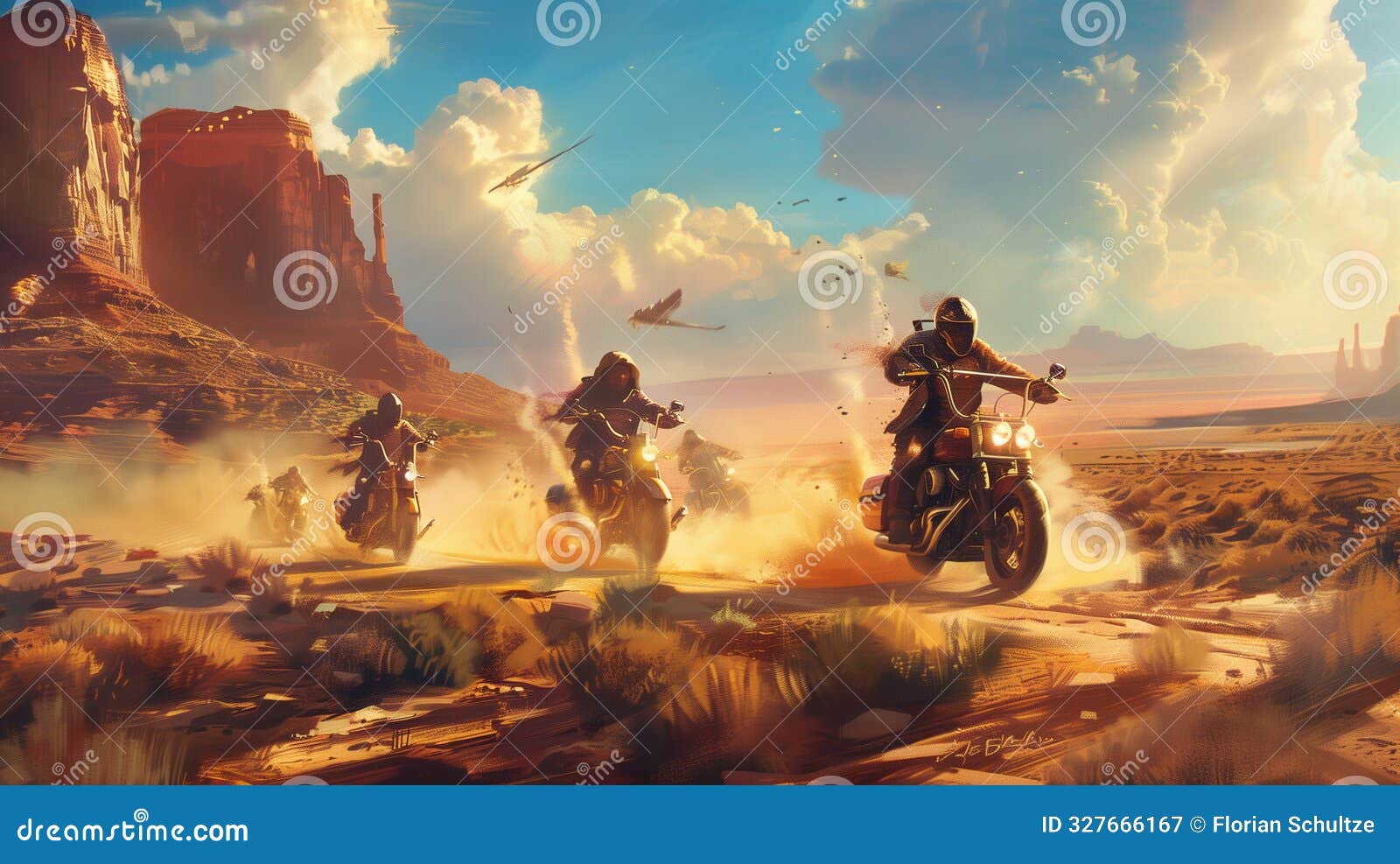Biker Gang Riding Through A Desert Landscape Royalty-Free Stock Photo ...