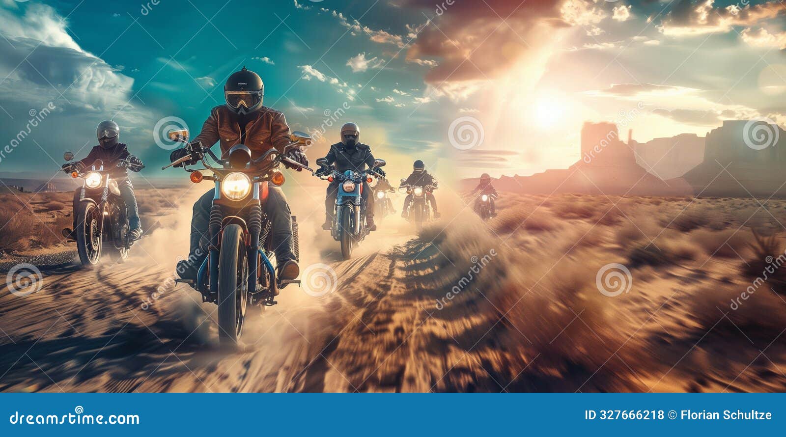 Biker Gang Riding Through A Desert Landscape Royalty-Free Stock Photo ...