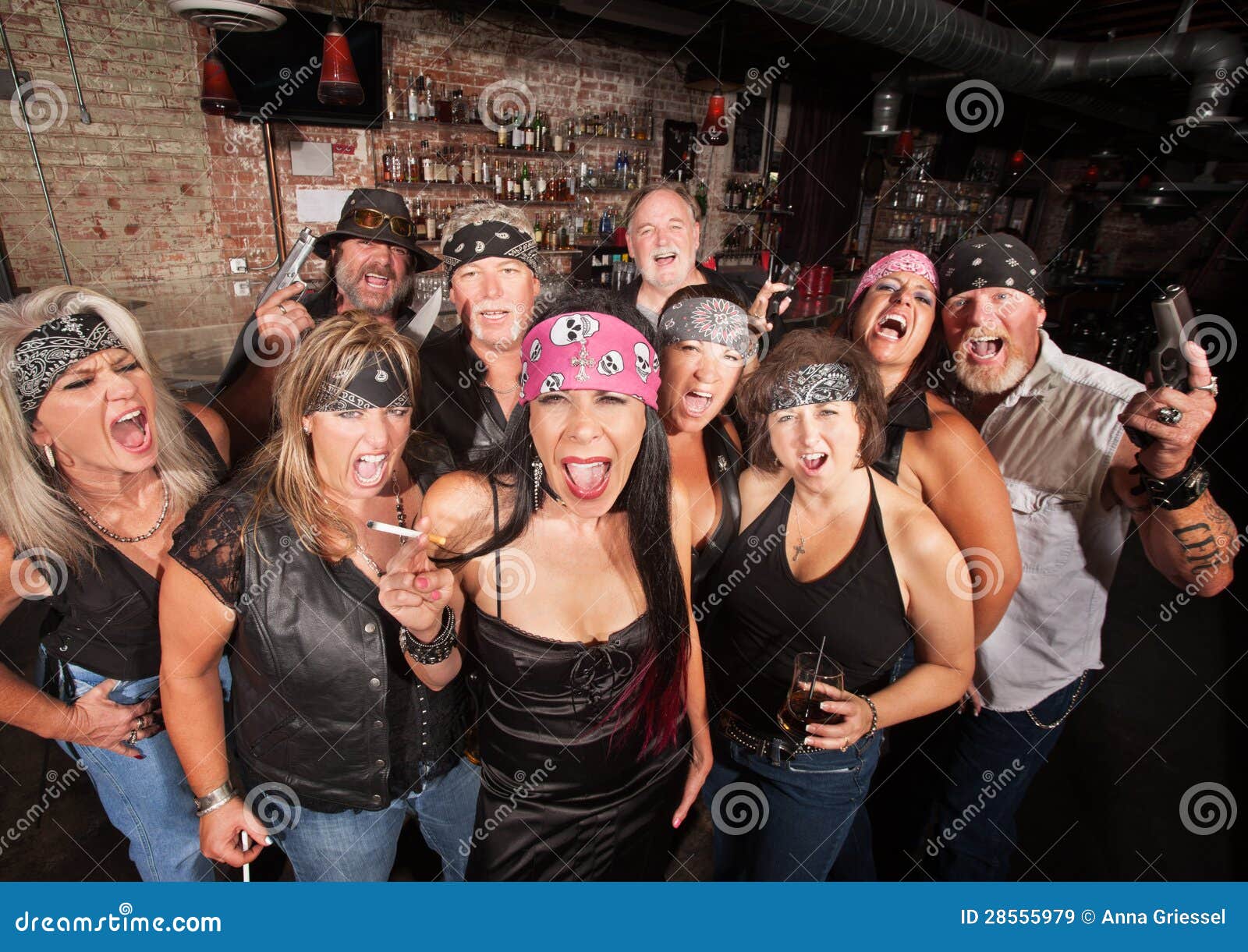 Biker Gang with Weapons and Drinks Stock Image - Image of female ...