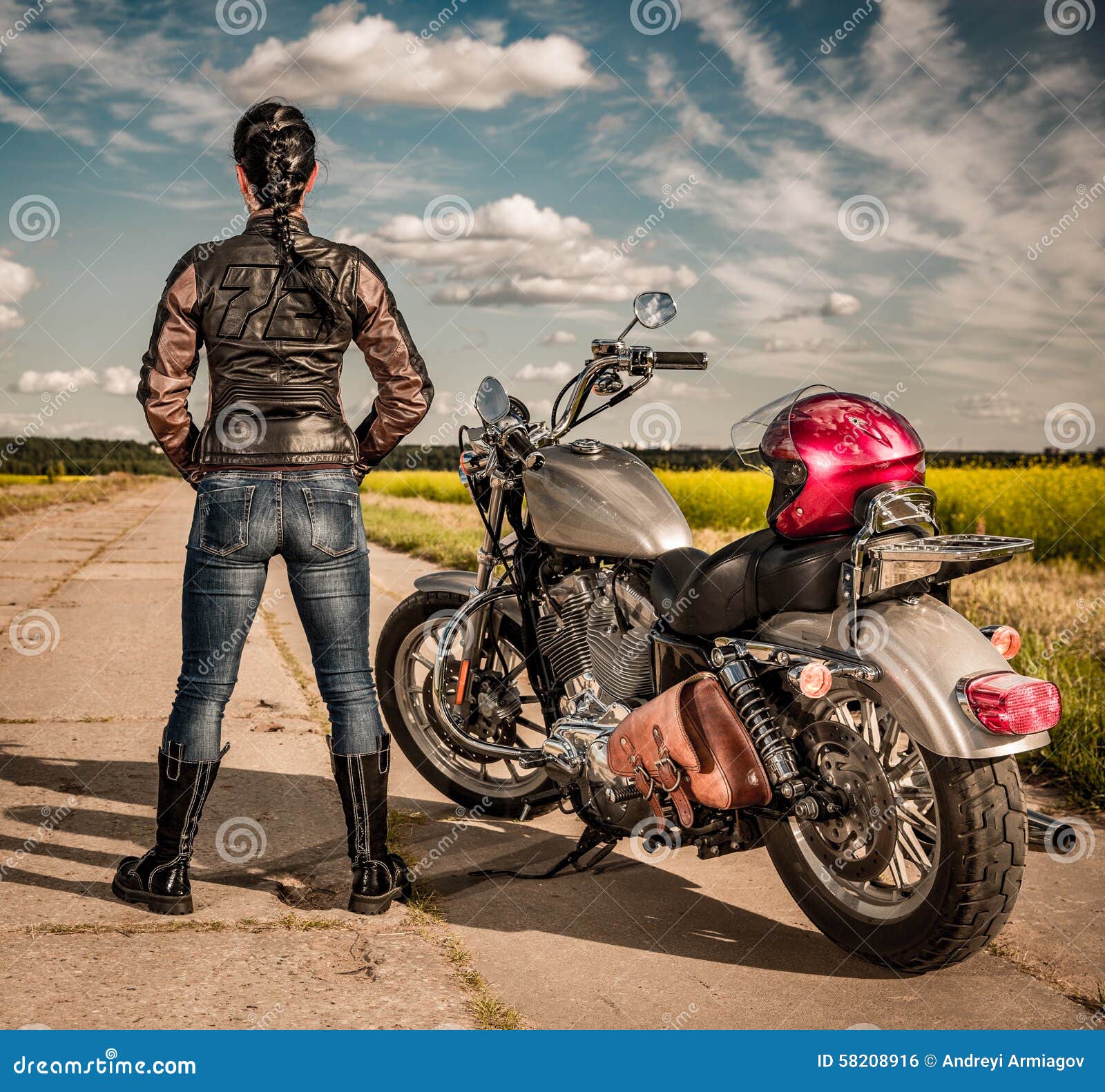 Biker Girl Sitting On Motorcycle Stock Photography | CartoonDealer.com ...