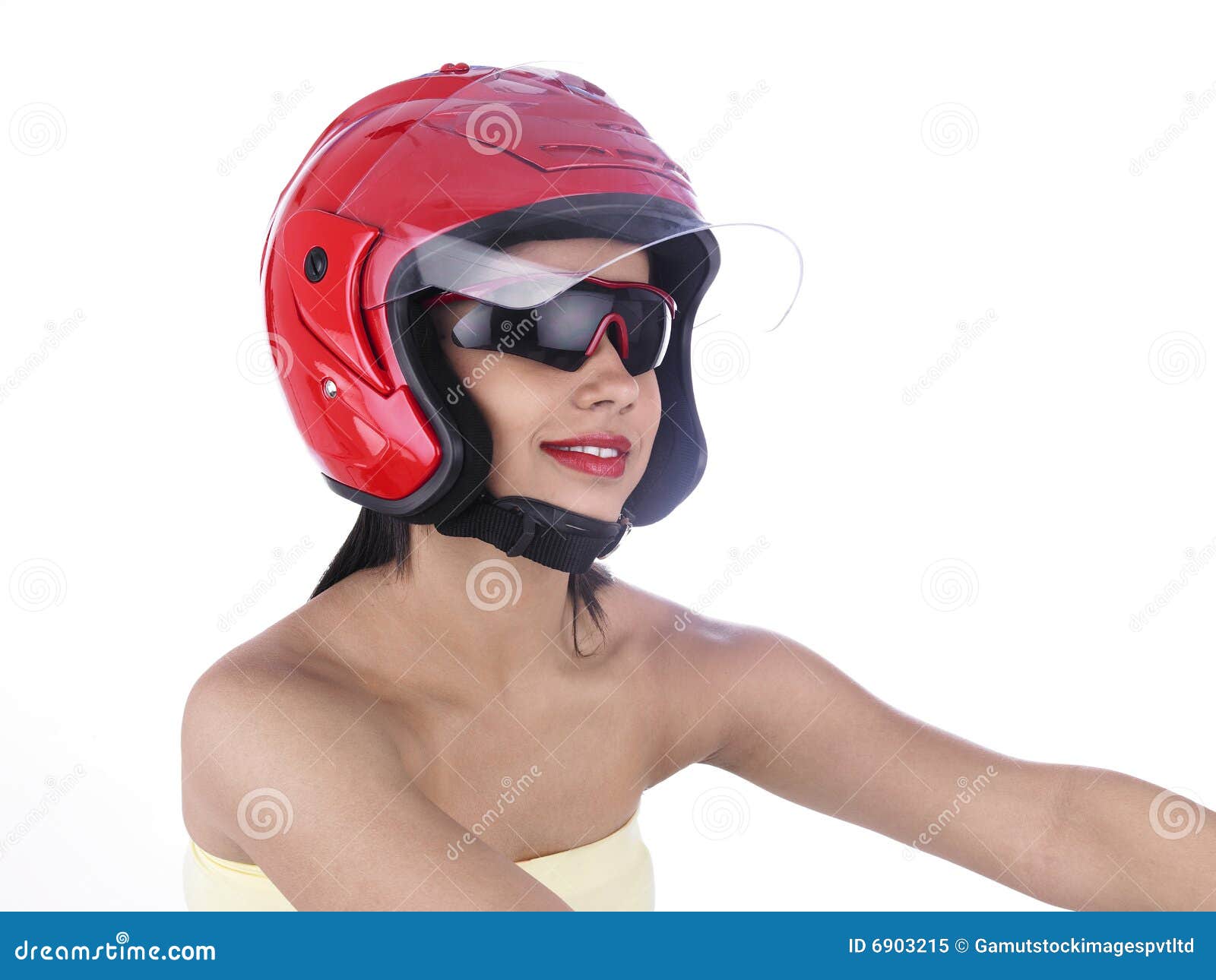 Biker Girl with a Red Helmet Stock Image - Image of girl, coolers: 6903215