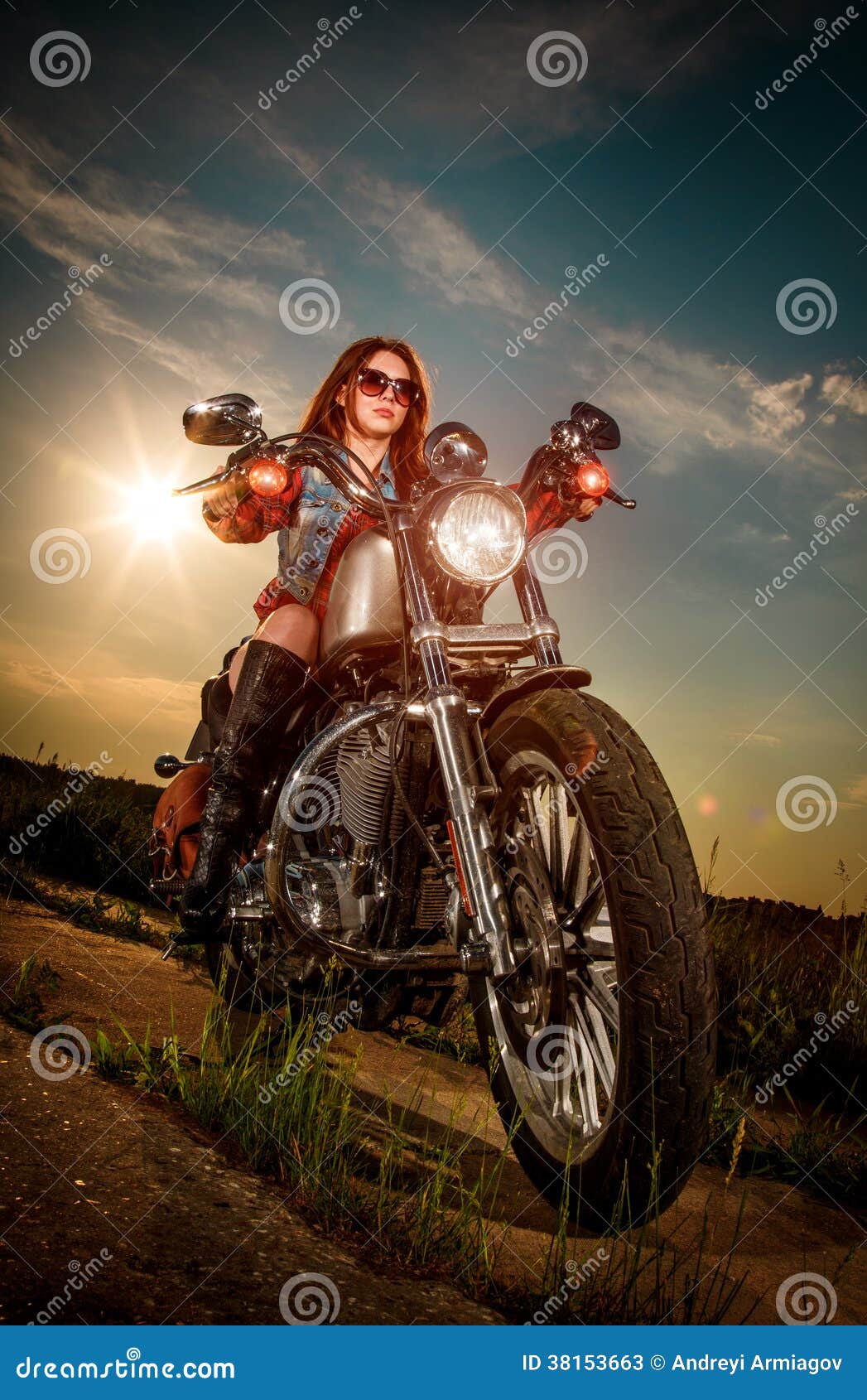 Biker Girl Sitting on Motorcycle Stock Image - Image of colorful, adult ...