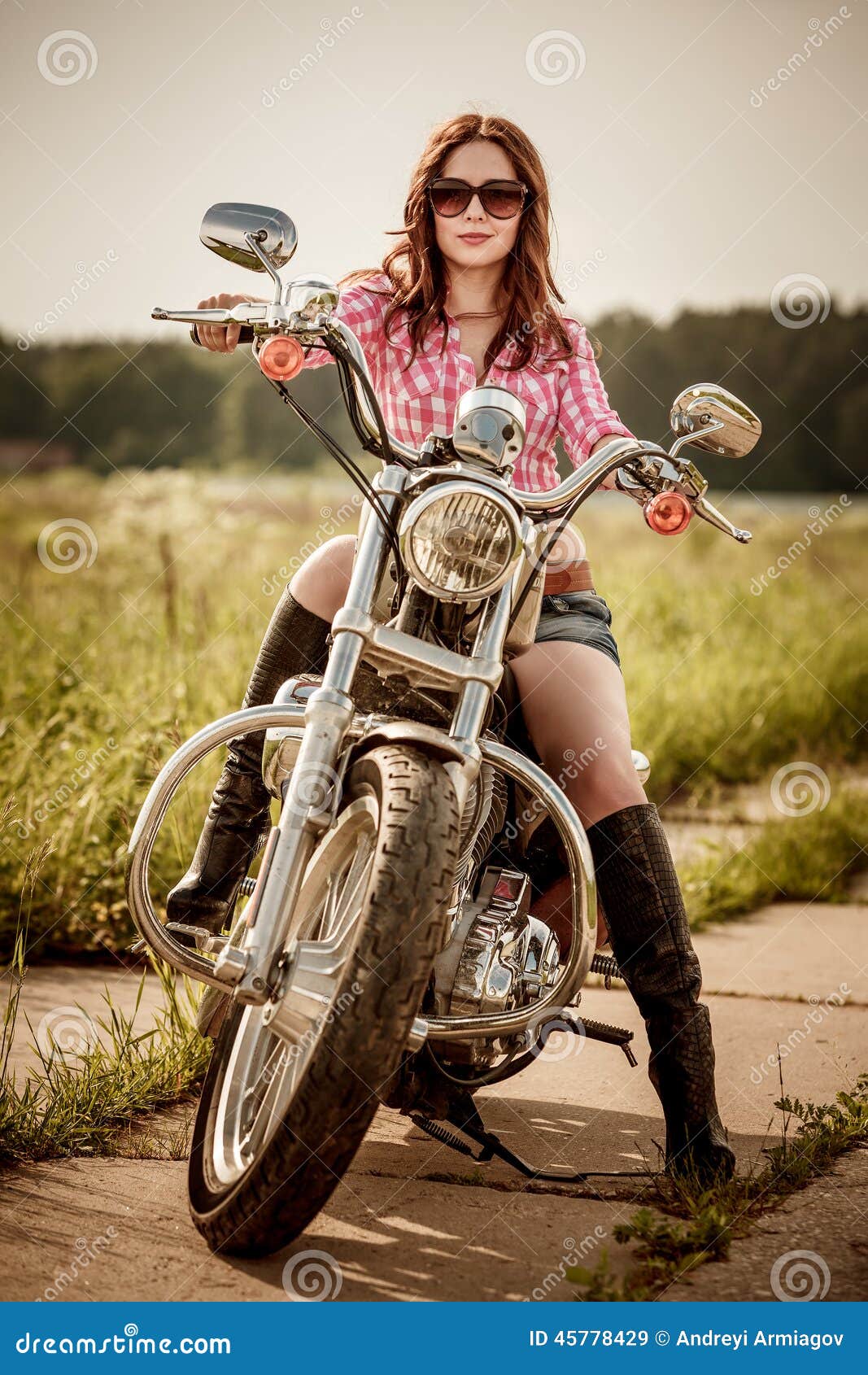 Biker Girl Sitting on Motorcycle Stock Image - Image of girl, model ...