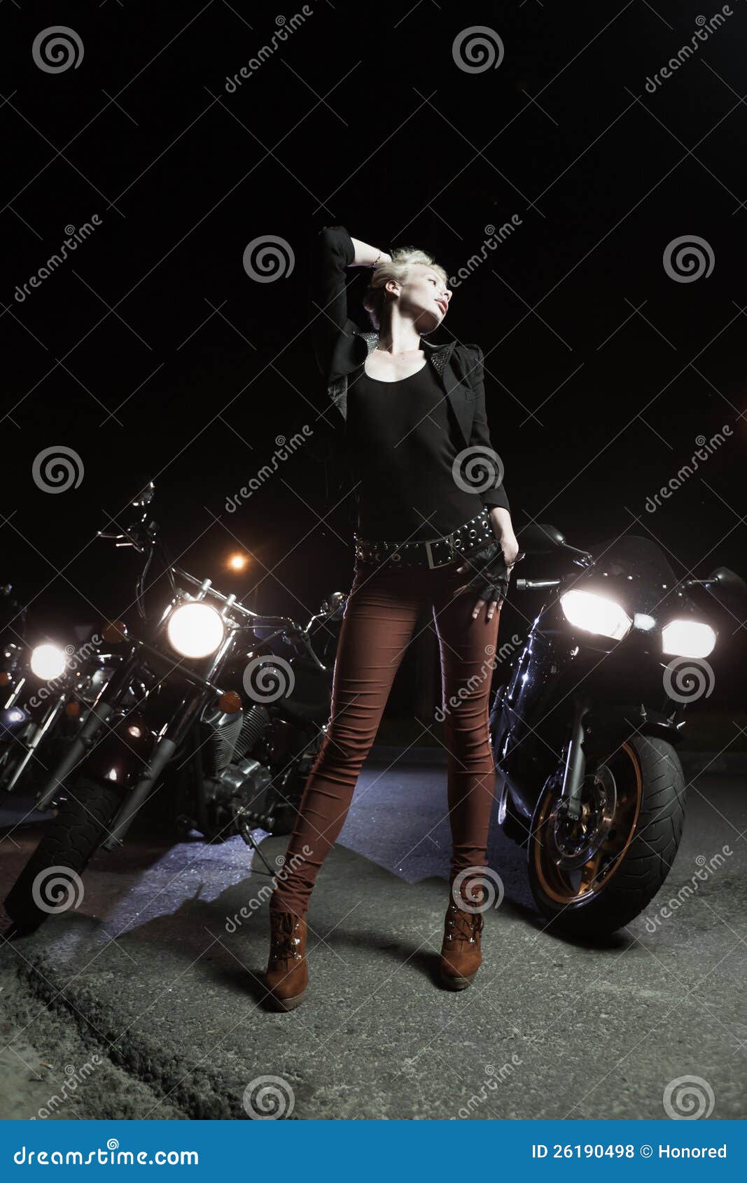Biker girls stock photo. Image of female, lights, night - 26190498