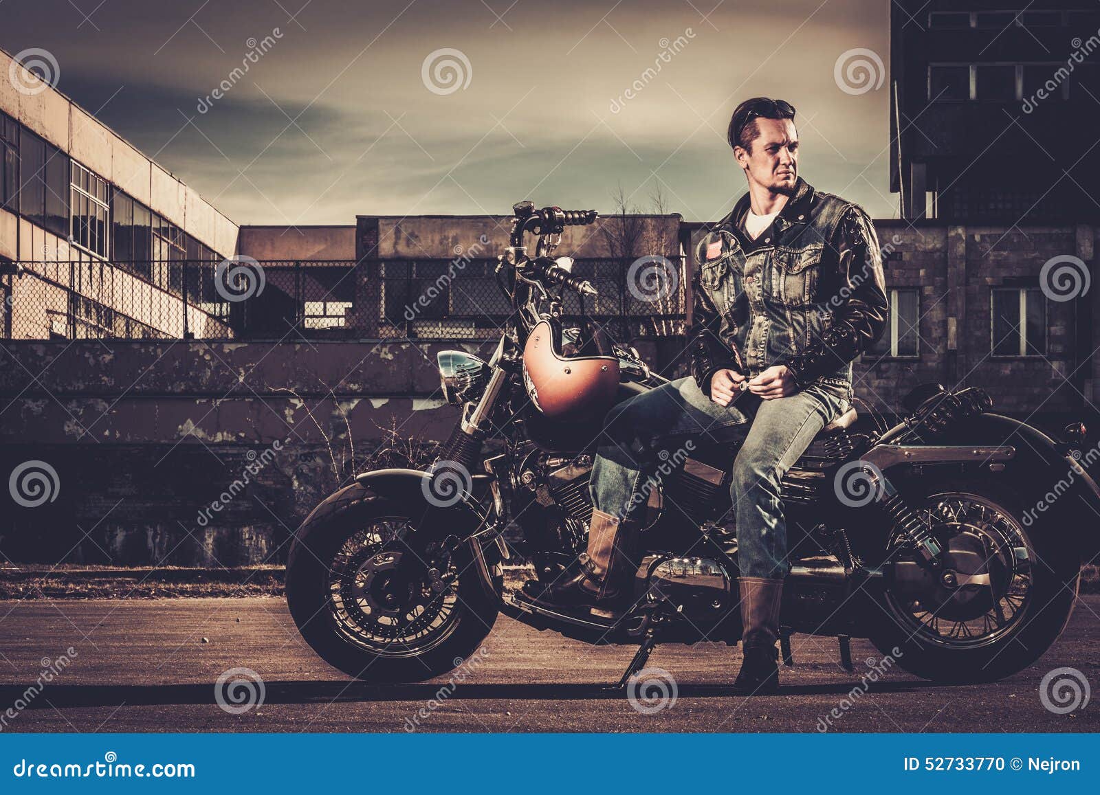 Biker and His Bobber Style Motorcycle Stock Photo - Image of rebel ...