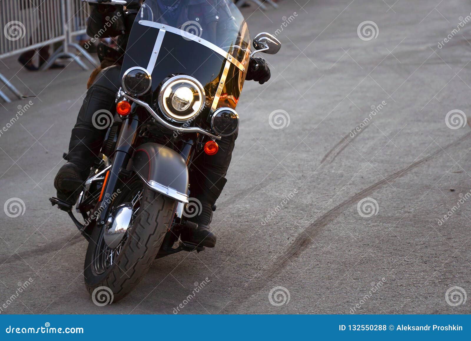 Biker Iriding a Motorcycle. Front View Stock Photo - Image of person ...