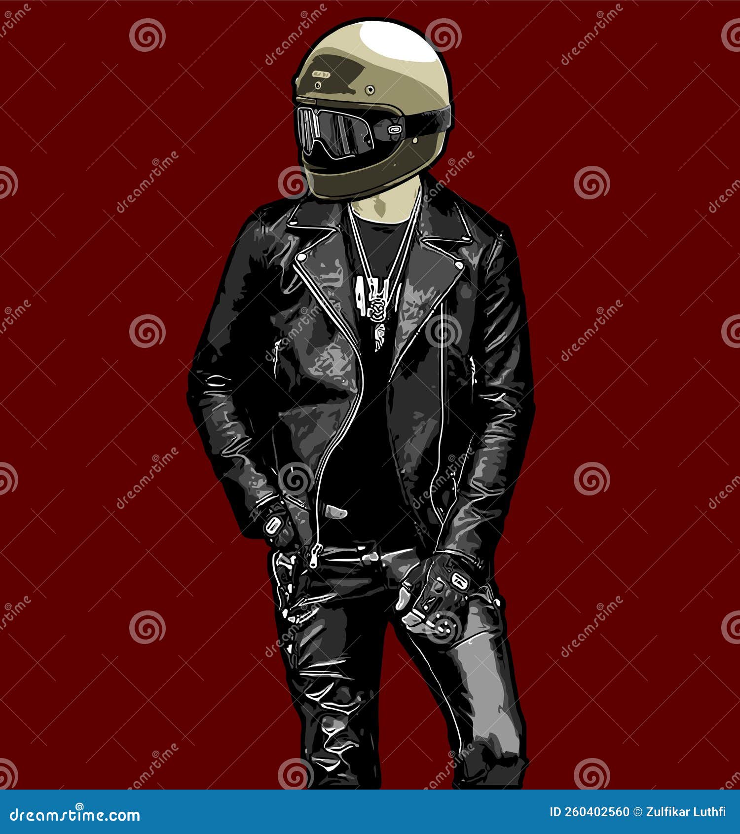 Biker in leather jacket stock vector. Illustration of costume - 260402560