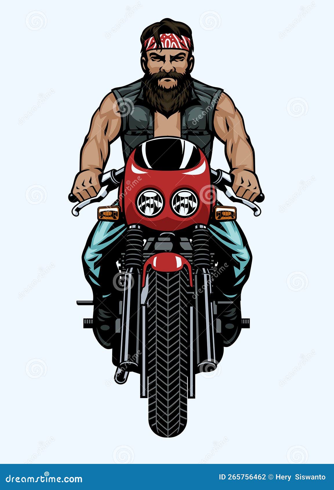 Biker Man Riding Cafe Racer Custom Motorcycle Front Side Angle Stock ...