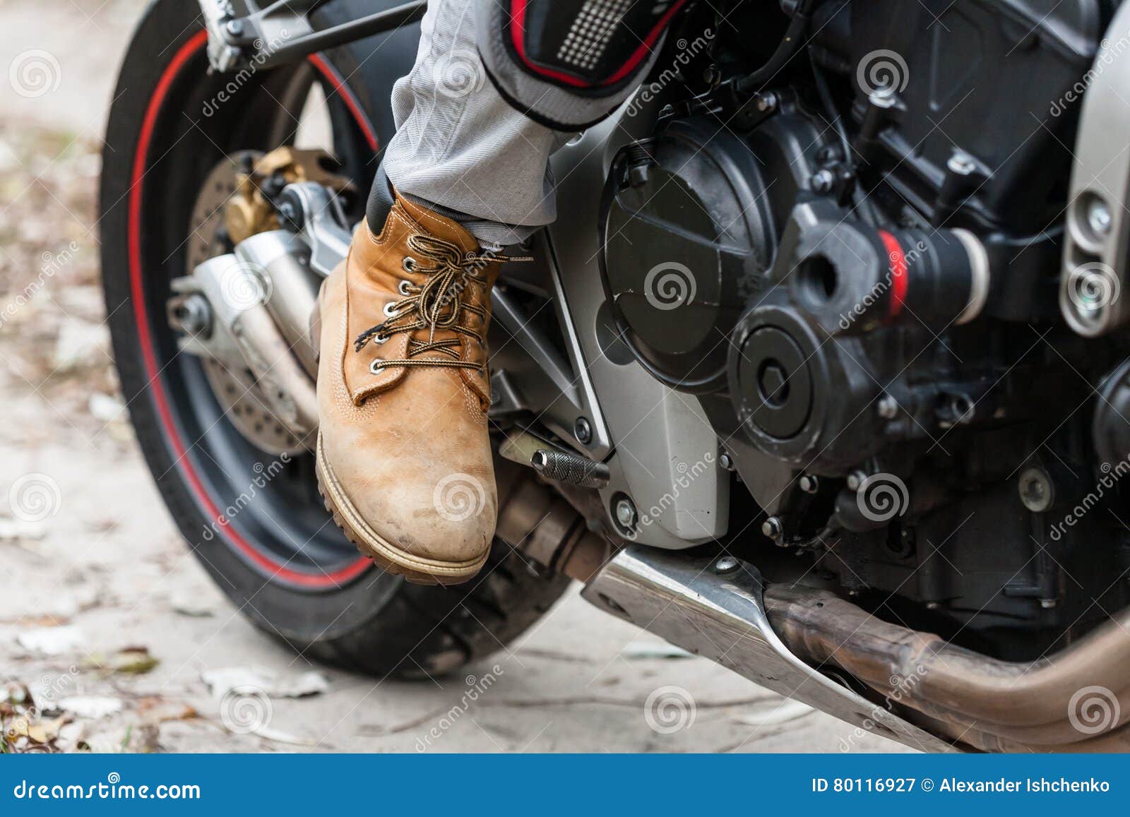Biker on Motorcycle, Close-up View on Legs. Stock Image - Image of ...