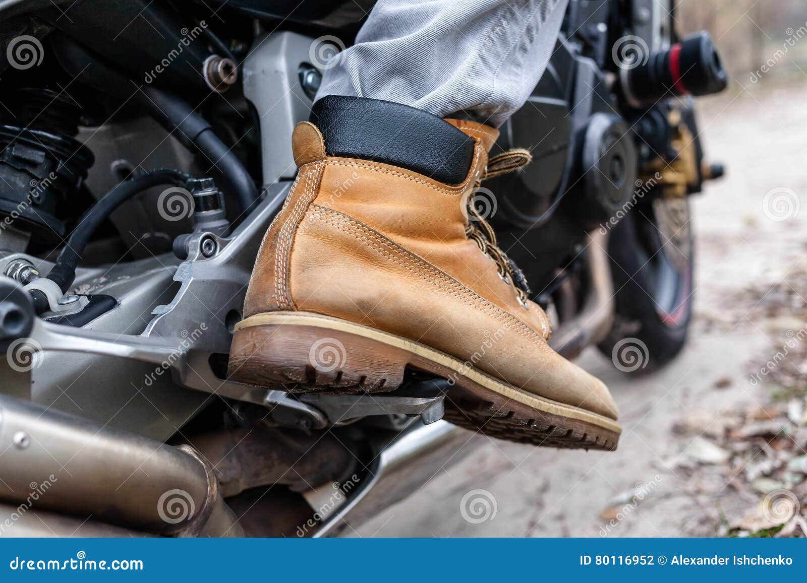 Biker on Motorcycle, Close-up View on Legs. Stock Photo - Image of ...