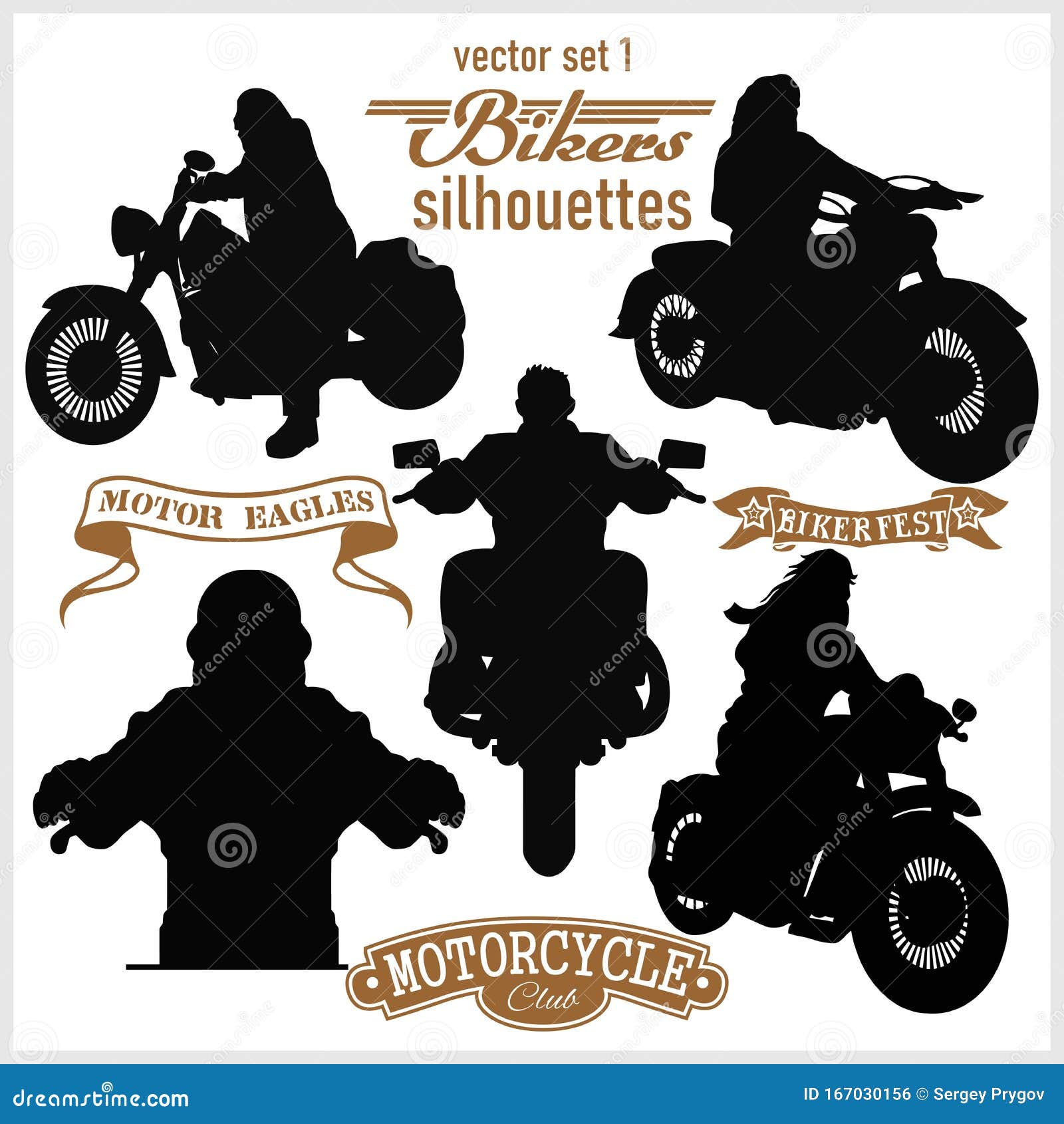 Biker, Motorcycle Vector Silhouettes - Vector Set, Retro Emblem And ...