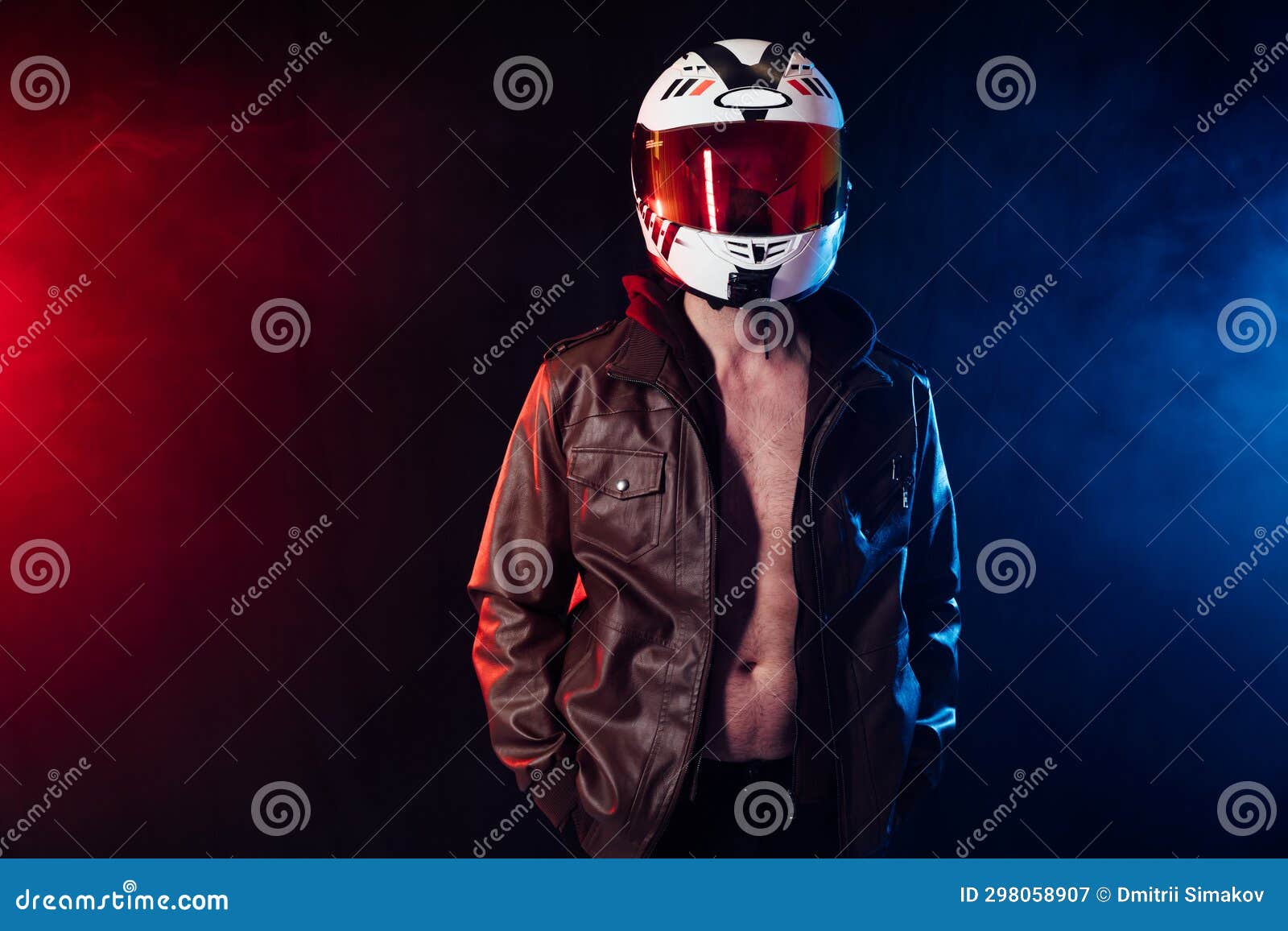 Male Biker in Motorcyclist Helmet Stock Image - Image of jacket, helmet ...