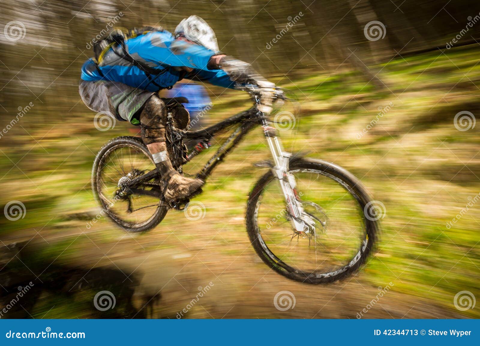 Mountain Biker Over Jump at Speed Stock Image - Image of speed, trees ...