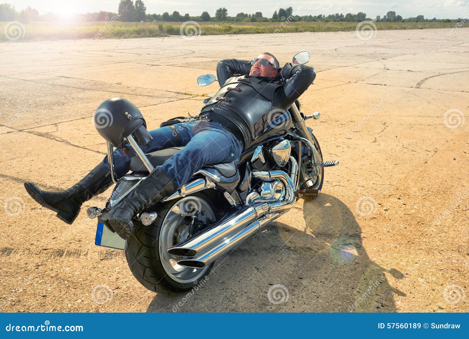 Biker Resting on a Motorcycle. Stock Image - Image of biker, power ...