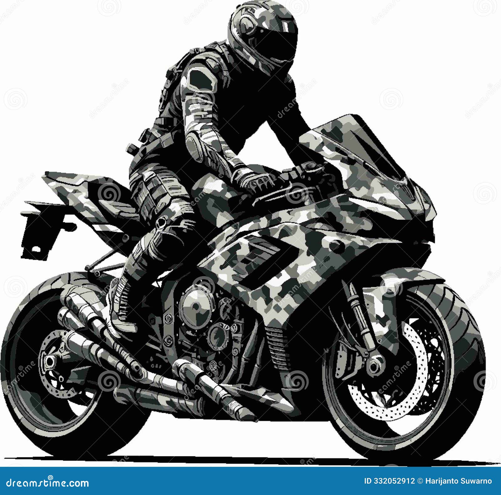 Biker Riding Camo Motorcycle Stock Illustration - Illustration of ...