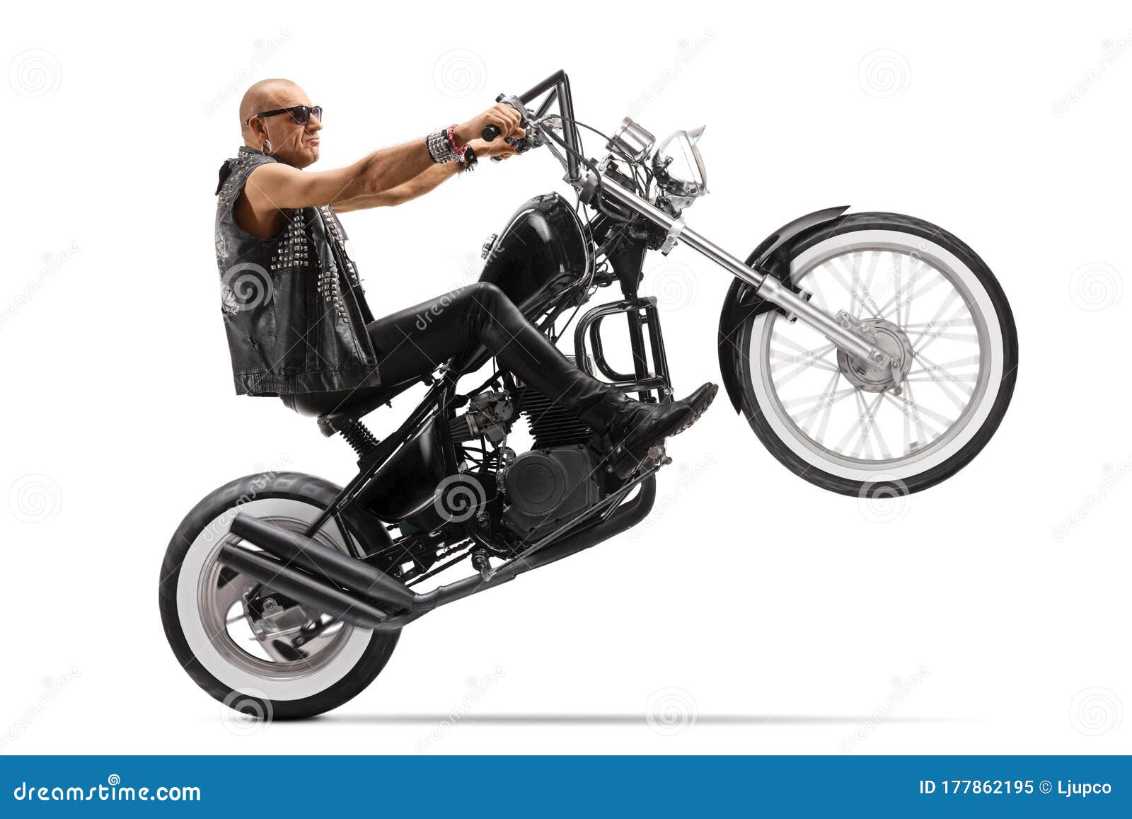 Biker Riding a Chopper on One Wheel Stock Image - Image of people ...
