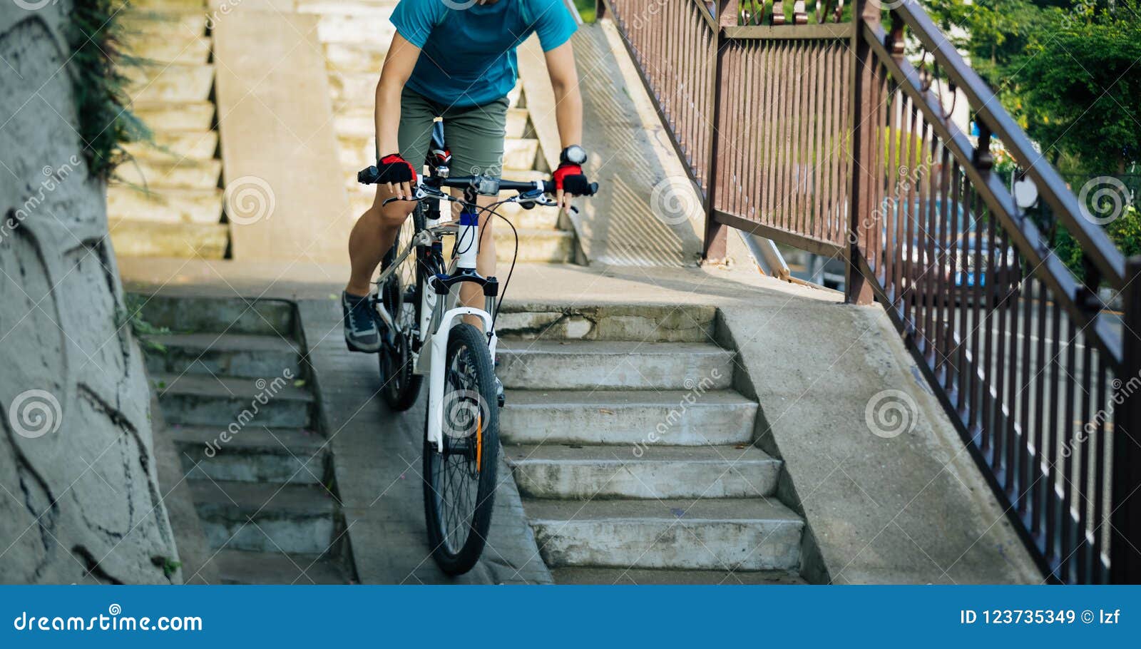 Biker Riding Down Stairs in City Stock Image - Image of healthy, skill ...