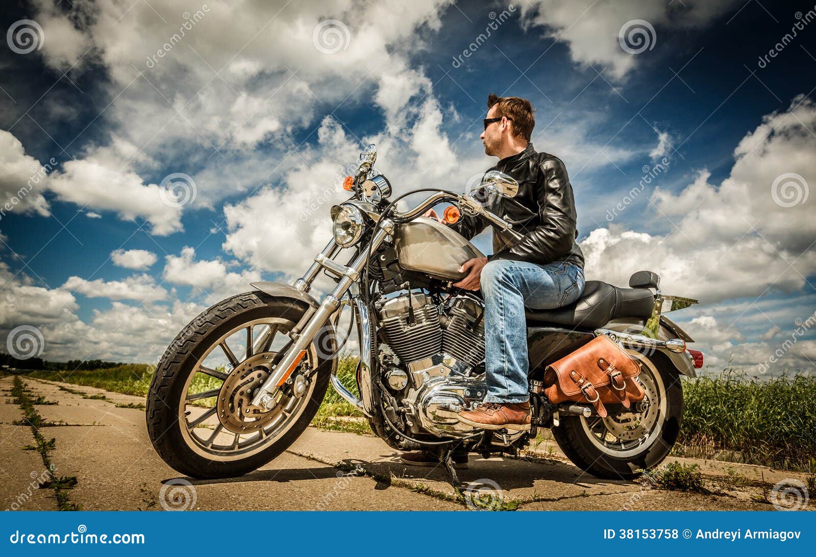 Biker on the road stock photo. Image of bike, jeans, autumn - 38153758