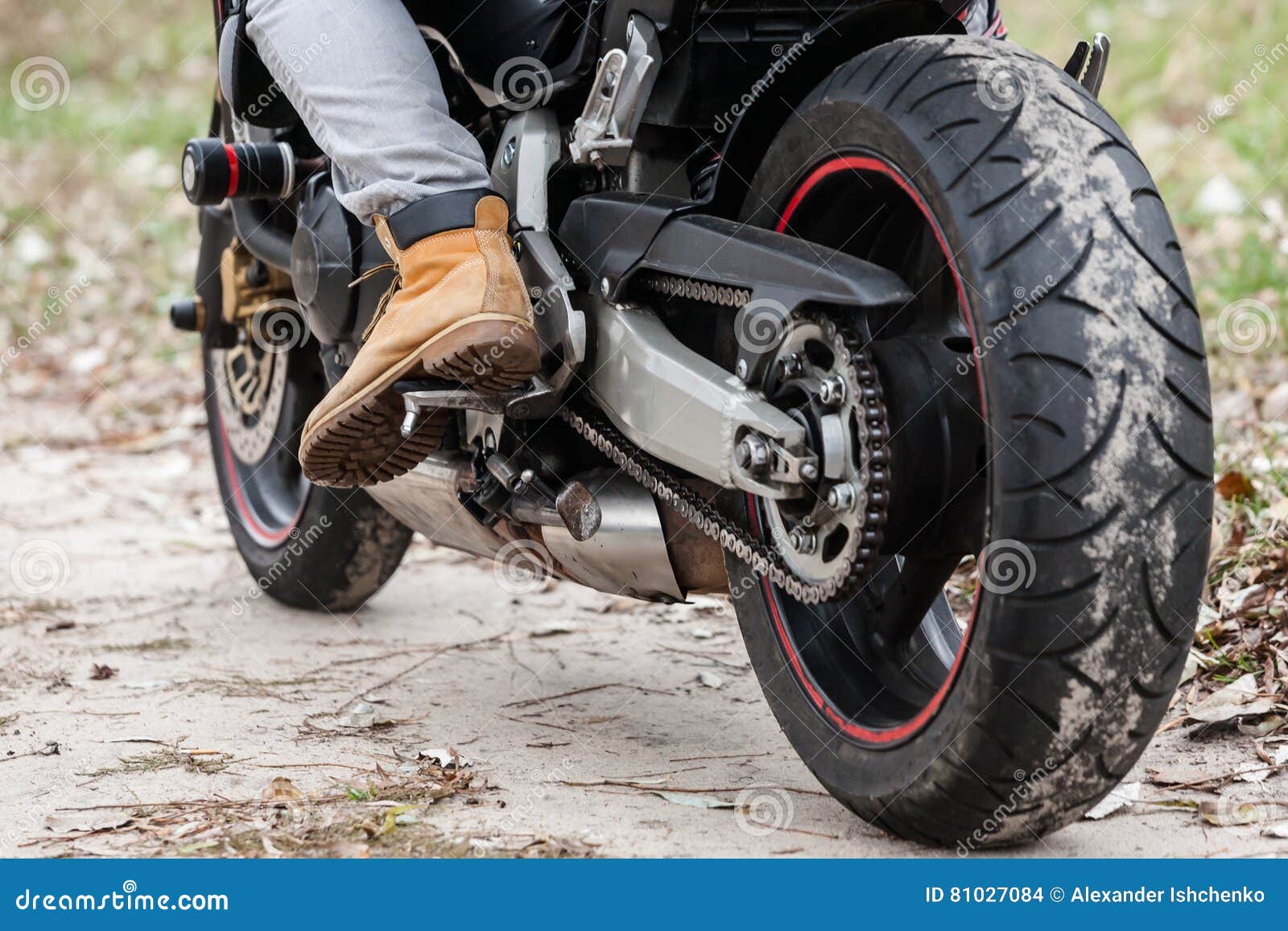 Biker Sitting on Motorcycle, Close-up View on Legs. Stock Photo - Image ...