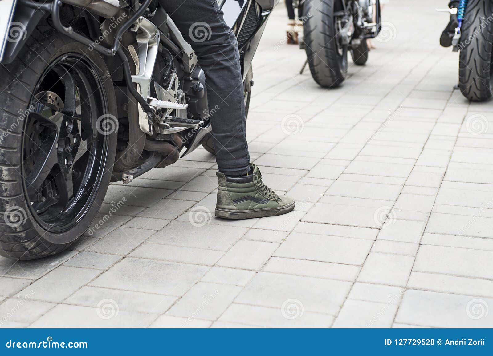 Biker Sitting on a Motorcycle. Biker Ready To Run Stock Photo - Image ...